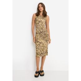 Midikleid LSCN BY LASCANA, Damen, Gr. 34, N-Gr, leopard print, Jersey, Obermaterial: 47% Baumwolle, 47% Modal, 6% Elasthan, bedruckt, figurbetont kniebedeckend, Rundhals, Kleider Midikleid