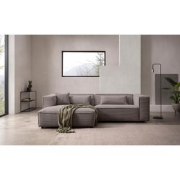 Ecksofa "PIARA mit Kedernaht, Cord, Leinenoptik o. Strukturstoff, Couch, L-Form", taupe, B:267cm H:66cm T:167cm, 100% Polyester, LeGer Home by Lena Gercke, Sofas, Ecksofa, wahlweise Ottomane rechts/links, schwarze F&uuml;&szlig;e, bequemer Sitzkomfort