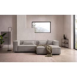 Ecksofa "PIARA mit Kedernaht, Cord, Leinenoptik o. Strukturstoff, Couch, L-Form", greige, B:267cm H:66cm T:167cm, 100% Polyester, LeGer Home by Lena Gercke, Sofas, Ecksofa, wahlweise Ottomane rechts/links, schwarze F&uuml;&szlig;e, bequemer Sitzkomfort