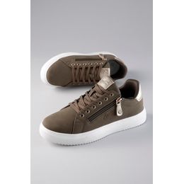 Sneaker ANISTON SHOES, Damen, Gr. 39, oliv, goldfarben, Lederimitat, Schuhe Sneaker, Schn&uuml;rschuh, Freizeitschuh mit Rei&szlig;verschluss - NEUE KOLLEKTION