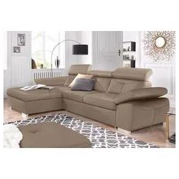 Ecksofa exxpo - SOFA FASHION "Spring, super bequem, mit Armteil- und Kopfteilfunktion", braun (schlamm), B:284cm H:81cm T:181cm, Luxus-Microfaser (100% Polyester);Struktur (100% Polyester);NaturLEDER (echtes Rindsleder) in Sitz und R&uuml;cken. Korpus in passendem Kunstleder SOFTLUX bezogen, Sofas, Ecksofa, L-Form, wahlweise mit Bettfunktion und Bettkasten