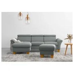 Ecksofa Home Affaire "Lindgren L-Form", grau, B:258cm H:84cm T:169cm, 100% Polyester, Sofas, Ecksofa, wahlweise mit Bett mit klappbaren Rollen, Kasten und Kopfverstellung