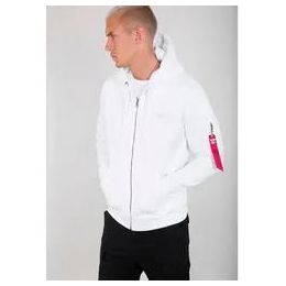 Kapuzensweatjacke Alpha Industries "Back Print Zip Hoody", Herren, Gr. M, wei&szlig;, angeraute Sweatware, Obermaterial: 80% Baumwolle, 20% Polyester, bedruckt, normal normal, Rundhals, Rippb&uuml;ndchen, Sweatjacken