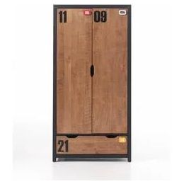 Kleiderschrank Vipack "Alex, Fronten massiv Kiefer in Hobel-Optik, Dekor Ziffern", beige (industrie), B:100cm, Schr&auml;nke, Kleiderschrank, inkl. Schublade/n, innen mit Kleiderstange