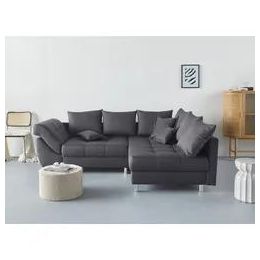 Ecksofa Collection AB "Innsbruck L-Form, B: 247 cm", grau (anthrazit), B:247cm H:87cm T:189cm, Microfaser PRIMABELLE (100% Polyester), Struktur (90% Polyester, 10% Polyacryl), Samtvelours (100% Polyester), Luxus-Microfaser Antiklederoptik (100% Polyester), Sofas, Ecksofa, 3 Zierkissen, Federkern