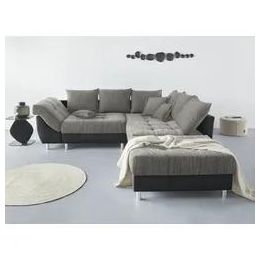 Ecksofa Collection AB "Innsbruck L-Form, B: 247 cm", schwarz (schwarz, grau), B:247cm H:87cm T:189cm, Microfaser PRIMABELLE (100% Polyester), Struktur (90% Polyester, 10% Polyacryl), Samtvelours (100% Polyester), Luxus-Microfaser Antiklederoptik (100% Polyester), Sofas, Ecksofa, Set: Sofa & Hocker, 3 Zierkissen, Federkern