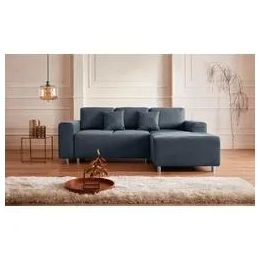 Ecksofa Home Affaire "Gy&ouml;r", blau (dunkelblau), B:235cm H:88cm T:160cm, Microfaser (100% Polyester);Luxus-Microfaser Lederoptik (100% Polyester);Struktur (100% Polyester);Samtoptik (100% Polyester);Struktur weich (100% Polyester), Sofas, Ecksofa, L-Form, wahlweise mit Bettfunktion und Bettkasten incl. 2 Zierkissen