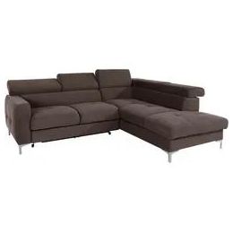 Ecksofa COTTA "Sammy L-Form", braun (espresso), B:242cm H:74cm T:207cm, Struktur (100% Polyester );Chenille (90% Polyester; 10% Polyamid ), Sofas, Ecksofa, mit Kopfteilverstellung, wahlweise mit Bettfunktion & Bettkasten