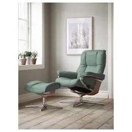 Relaxsessel stressless "Mayfair", gr&uuml;n (aqua gr&uuml;n paloma), B:79cm H:102cm T:73cm, Leder PALOMA: PALOMA ist ein durchgef&auml;rbtes Semianilin-M&ouml;belleder mit nat&uuml;rlicher Narbung., Sessel, Relaxsessel, mit Hocker, mit Cross Base, Gr&ouml;&szlig;e S, M & L, Holzakzent Eiche