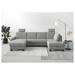 Wohnlandschaft Home Affaire "Summer U-Form", silber, B:314cm H:91cm T:170cm, 100% Polyester, Sofas, Wohnlandschaft, mit oder ohne Bettfunktion und Bettkasten, wengefarbene Holzf&uuml;&szlig;e