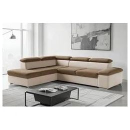 Sit & More Ecksofa SIT & MORE "Valentine L-Form, B: 272 cm", braun (creme, braun), B:272cm H:73cm T:226cm, 100% Polyester;Luxus-Kunstleder/Struktur (88% Polyester, 12% Polyamid), Sofas, Ecksofa, mit Arm- & Kopfteilverstellung, optional mit Bettfunktion