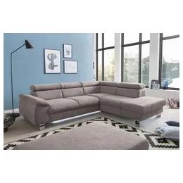 Ecksofa COTTA "Komaris L-Form, B: 249 cm", grau, B:249cm H:72cm T:100cm, Microfaser PRIMABELLE (100% Polyester);Kunstleder SOFTLUX;Feinstruktur (100% Polyester);Kunstleder SOFTLUX/Struktur (100% Polyester);NaturLEDER, Sofas, Ecksofa, mit Kopfteilverstellung, optional Bettfunktion, Bettkasten & Licht