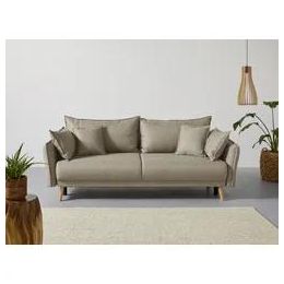 Schlafsofa Home Affaire "Granbo, B: 228 cm, Liegel. 145x192 cm", beige, B:228cm H:95cm T:104cm, 100% Polyester, Sofas, Schlafsofa, Bettfunktion, Bettkasten, Taschen & 4 Zierkissen, Federkern