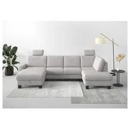 Wohnlandschaft Home Affaire "Summer U-Form", silber, B:314cm H:91cm T:170cm, 95% Polyester, 5% Polyamid, Sofas, Wohnlandschaft, mit oder ohne Bettfunktion und Bettkasten, wengefarbene Holzf&uuml;&szlig;e