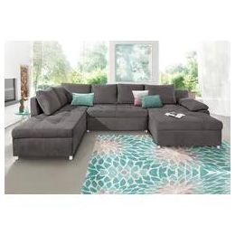 Wohnlandschaft Home Affaire "Labene U-Form", grau (fango), B:326cm H:82cm T:90cm, Struktur fein (95% Polyester, 5% Polyamid);Luxus-Microfaser ALTARA NUBUCK (100% Polyester);Kunstleder SOFTLUX / Struktur (100% Polyester);Struktur (100% Polyester), Sofas, Wohnlandschaft, wahlweise mit Bettfunktion und Bettkasten