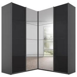 Schwebet&uuml;renschrank Rauch "Kleiderschrank Garderobe Eckkleiderschrank QUADRA mit edler Glasfront", grau (graumetallic, glas basalt), B:181cm H:229cm T:187cm, Holzwerkstoff, Schr&auml;nke, Schwebet&uuml;renschrank, extra gro&szlig;er Eckschrank inkl. Schubladeneinsatz MADE IN GERMANY