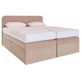 Boxspringbett, beige (dunkelbeige), B:145cm L:212cm, Box und Kopfteil: Microvelours (100% Polyester) oder Kunstleder (Polyurethan);Bezug der Obermatratze: 100% Polyester, Westfalia Schlafkomfort, Komplettbetten, Boxspringbett, wahlweise mit Bettkasten