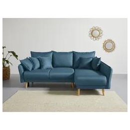 Ecksofa Home Affaire "Granbo L-Form, B: 240 cm", blau (petrol), B:240cm H:95cm T:170cm, 100% Polyester, Sofas, Ecksofa, Bettfunktion, Bettkasten, Taschen & 5 Zierkissen, Federkern