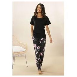 Pyjama Vivance DREAMS, Damen, Gr. 32/34, schwarz, Single Jersey, Obermaterial: 100% Baumwolle, gebl&uuml;mt, Basic, bequem, Rundhals, angeschnitten, Homewear-Sets Pyjama, mit Blumendruck