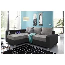 Ecksofa Collection AB "Relax L-Form, B: 223 cm", schwarz (schwarz, grau), B:223cm H:84cm T:91cm, Zierkissen: 100%Polyester;Struktur (100% Polyester);Microfaser PRIMABELLE (100% Polyester);Kunstleder SOFTLUX / Struktur (80% Polyester, 20% Acryl);Microfaser PRIMABELLE (100% Polyester) / Struktur (80% Polyester, 20% Acryl), Sofas, Ecksofa, Bettfunktion, Bettkasten, Regalelement & 1 Zierkissen, option