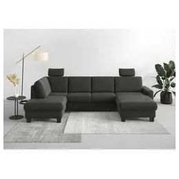 Wohnlandschaft Home Affaire "Summer U-Form", grau (anthrazit), B:314cm H:91cm T:170cm, 95% Polyester, 5% Polyamid, Sofas, Wohnlandschaft, mit oder ohne Bettfunktion und Bettkasten, wengefarbene Holzf&uuml;&szlig;e