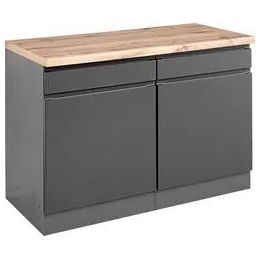 Unterschrank KOCHSTATION "KS-Bruneck", grau (graphit, wotaneiche), B:120cm H:86cm T:60cm, Holzwerkstoff, Schr&auml;nke, Unterschrank, >>Bruneck<< 120 cm breit, f&uuml;r viel Stauraum, hochwertige MDF-Fronten