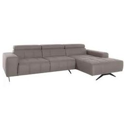 Ecksofa DOMO collection "Trento L-Form, mit Kufenfu&szlig; oder Einzelfu&szlig;", grau (stone), B:287cm H:79cm T:175cm, 100% Polyester, Sofas, Ecksofa, whlw. verstellbare Kopfteile, passend f&uuml;r g&auml;ngige Saugroboter