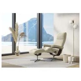 Fu&szlig;hocker stressless "View", beige (cream batick), B:57cm H:43cm T:47cm, Leder BATICK: BATICK ist ein leicht korrigiertes, durchgef&auml;rbtes und genarbtes M&ouml;belleder, bei dem die meisten Unebenheiten und Spuren in der Regel entfernt wurden., Hocker, Fu&szlig;hocker, mit Cross Base, Gr&ouml;&szlig;e S, M & L, Holzakzent Braun