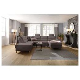 Wohnlandschaft Home Affaire "Westerland U-Form", braun (espresso), B:303cm H:90cm T:213cm, 98% Polyester 2% Polyamid, Sofas, Wohnlandschaft, Federkern, wahlweise Bettfunktion, Stauraum und Armlehn-Verstellung