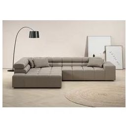 Ecksofa Home Affaire "Ancona incl. Kopfteilverstellung, Breite 319cm, L-Form", grau (taupe), B:319cm H:70cm T:215cm, Struktur (85% Polyester, 15% Viskose);Luxus-Microfaser weich (98% Polyester, 2% Nylon);Velours (100% Polyester), Sofas, Ecksofa, wahlweise motorische Sitztiefenverstellung, auch in Cord + Easy Care