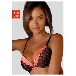 Push-up-BH Lascana "Belinda", Damen, Gr. 80, Cup C, schwarz (schwarz, kupfer), Satin, Obermaterial: 70% Polyamid, 17% Polyester, 13% Elasthan, BHs Push-up-BH, Cups aus sch&ouml;ner Satinware mit Spitze &uuml;berzogen, sexy Dessous