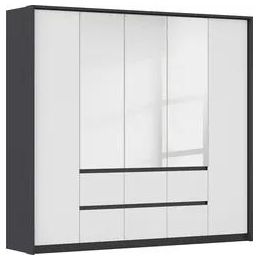 Dreht&uuml;renschrank Rauch "Mainz mit Spiegel und Passepartout", grau (graumetallic, alpinwei&szlig;), B:230cm H:212cm T:58cm, Holzwerkstoff, Schr&auml;nke, Dreht&uuml;renschrank, optional mit Beleuchtung, Au&szlig;ent&uuml;ren mit Push-to-Open Funktion