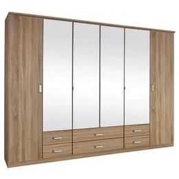 Kleiderschrank Rauch "Schrank Dreht&uuml;renschrank Garderobe Ankleide Schlafzimmerschrank GANDRA", beige (struktureichefarben hell uni), B:271cm H:212cm T:54cm, Holzwerkstoff, Schr&auml;nke, Kleiderschrank, mit Oberkranz und voll aufgelegtem Spiegel MADE IN GERMANY