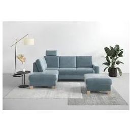 Ecksofa Home Affaire "Summer L-Form", blau (blau, grau), B:236cm H:91cm T:170cm, 100% Polyester, Sofas, Ecksofa, mit Ottomane, wahlweise mit Bettfunktion und Bettkasten, Cord-Bezug