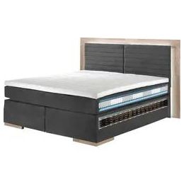 Boxspringbett Home Affaire "Cup", grau (light grau), B:210cm L:206cm, Bezug: Luxus-Microfaser (100% Polyester);Bezug: Microfaser (100% Polyester), Komplettbetten, Boxspringbett, mit LED-Beleuchtung, Massivholzrahmen und Topper, in 2 H&auml;rtegraden