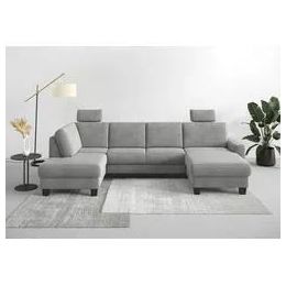 Wohnlandschaft Home Affaire "Summer U-Form", silber, B:314cm H:91cm T:170cm, 100% Polyester, Sofas, Wohnlandschaft, mit oder ohne Bettfunktion und Bettkasten, wengefarbene Holzf&uuml;&szlig;e