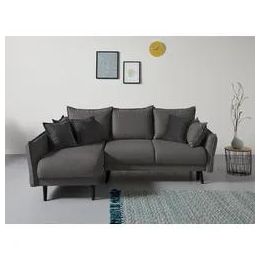 Ecksofa Home Affaire "Asra L-Form, B: 240 cm", schwarz (anthrazit, schwarz), B:240cm H:95cm T:170cm, 100% Polyester, Sofas, Ecksofa, Bettfunktion, Bettkasten, Taschen & 3 Zierkissen, Federkern