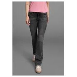 Bootcut-Jeans Arizona "mit Keileins&auml;tzen", Damen, Gr. 76, K + L Gr, grau (grau used), Denim/Jeans, Obermaterial: 76% Baumwolle, 16% Polyester, 7% Viskose, 1% Elasthan, Basic, eng lang, Jeans, ausgestellte Beinform, niedrige Leibh&ouml;he, elastisches Material, Topseller