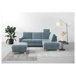 Ecksofa Home Affaire "Summer L-Form", blau (blau, grau), B:236cm H:91cm T:170cm, 100% Polyester, Sofas, Ecksofa, mit Ottomane, wahlweise mit Bettfunktion und Bettkasten, Cord-Bezug