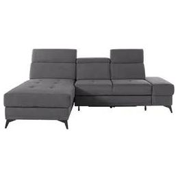 Ecksofa Home Affaire "Cardiz L-Form", grau, B:246cm H:83cm T:173cm, Webstoff (100% Polyester);Luxus-Microfaser Paris (90% Polyester/10% Polyamid);Struktur fein (100% Polyester);Samtoptik (100% Polyester), Sofas, Ecksofa, inkl.Kopfteilverstellung und Federkern wahlweise mit Bettfunktion