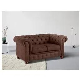 Chesterfield-Sofa Home Affaire "Chesterfield 2-Sitzer B/T/H: 150/89/74 cm", braun, B:150cm H:74cm T:89cm, Struktur (100% Polyester), Sofas, mit hochwertiger Knopfheftung, auch in Leder