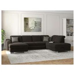 Sit & More Wohnlandschaft SIT & MORE "Dundee U-Form", braun (espresso), B:338cm H:86cm T:219cm, Sofas, Wohnlandschaft, mit Federkern und Edelstahlf&uuml;&szlig;en, wahlweise mit Kopfteilverstellung