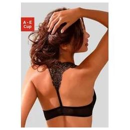 Push-up-BH Lascana "Melissa", Damen, Gr. 70, Cup D, schwarz, Microtouch, Obermaterial: 60% Polyamid, 35% Polyester, 5% Elasthan, BHs Push-up-BH, mit Vorderverschluss & Spitzenr&uuml;cken aus Stickerei, Dessous