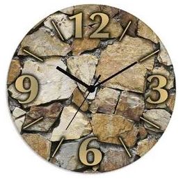 Wanduhr Artland "Braune Steinwand", beige (natur), B:30cm H:30cm T:1,8cm, Wanduhren, Wanduhr, wahlweise mit Quarz- oder Funkuhrwerk, lautlos ohne Tickger&auml;usche
