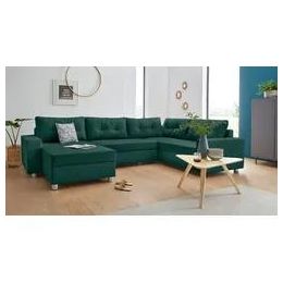 Wohnlandschaft Collection AB "Paris U-Form, B: 310 cm", gr&uuml;n, B:310cm T:212cm, Samtoptik (100% Polyester), Sofas, Wohnlandschaft, 1 Zierkissen & Federkern, optional Bettfunktion & Bettkasten