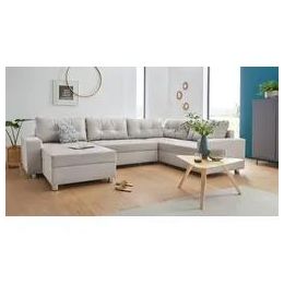 Wohnlandschaft Collection AB "Paris U-Form, B: 310 cm", grau (hellgrau), B:310cm T:212cm, Samtoptik (100% Polyester), Sofas, Wohnlandschaft, 1 Zierkissen & Federkern, optional Bettfunktion & Bettkasten