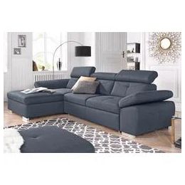 Ecksofa exxpo - SOFA FASHION "Spring, super bequem, mit Armteil- und Kopfteilfunktion", blau (night sky), B:284cm H:81cm T:181cm, Luxus-Microfaser (100% Polyester);Struktur (100% Polyester);NaturLEDER (echtes Rindsleder) in Sitz und R&uuml;cken. Korpus in passendem Kunstleder SOFTLUX bezogen, Sofas, Ecksofa, L-Form, wahlweise mit Bettfunktion und Bettkasten