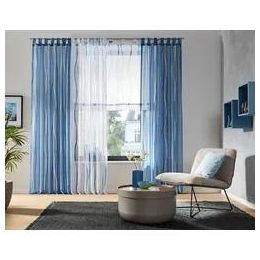 Gardine OTTO HOME "DIMONA" Gr. 4, wei&szlig; (wei&szlig;, blau), B:140cm H:245cm, Voile, Polyester, Gardinen, Gardine, 2-er Set, Voile, Polyester, Wellen