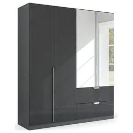 Dreht&uuml;renschrank Rauch "Kleiderschrank Schrank Garderobe Ankleide GLAMOUR BY QUADRA SPIN", grau (graumetallic, hochglanz effektgrau), B:181cm H:210cm T:54cm, Holzwerkstoff, Schr&auml;nke, Dreht&uuml;renschrank, mit Spiegel und Hochglanz-Front, Stangengriff MADE IN GERMANY