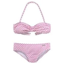 Bandeau-Bikini Buffalo "Karo Kids", M&auml;dchen, Gr. 170/176, N-Gr, rosa (rosa, wei&szlig;), Recycling-Polyamid, kariert, Bikini-Sets, mit unifarbenen Details